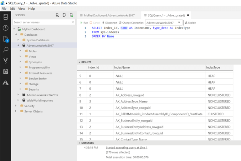 Dashboard-Azure-Data-Studio - Windows Mode